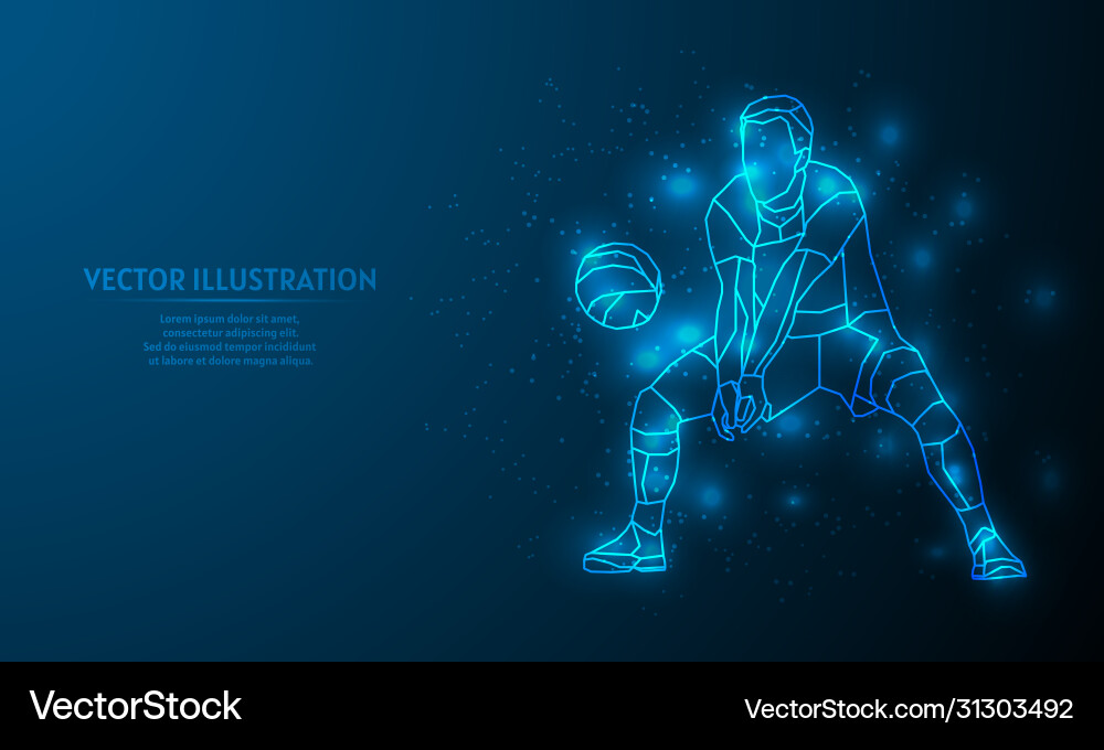 Glowing volleyball on blue abstract background Vector Image