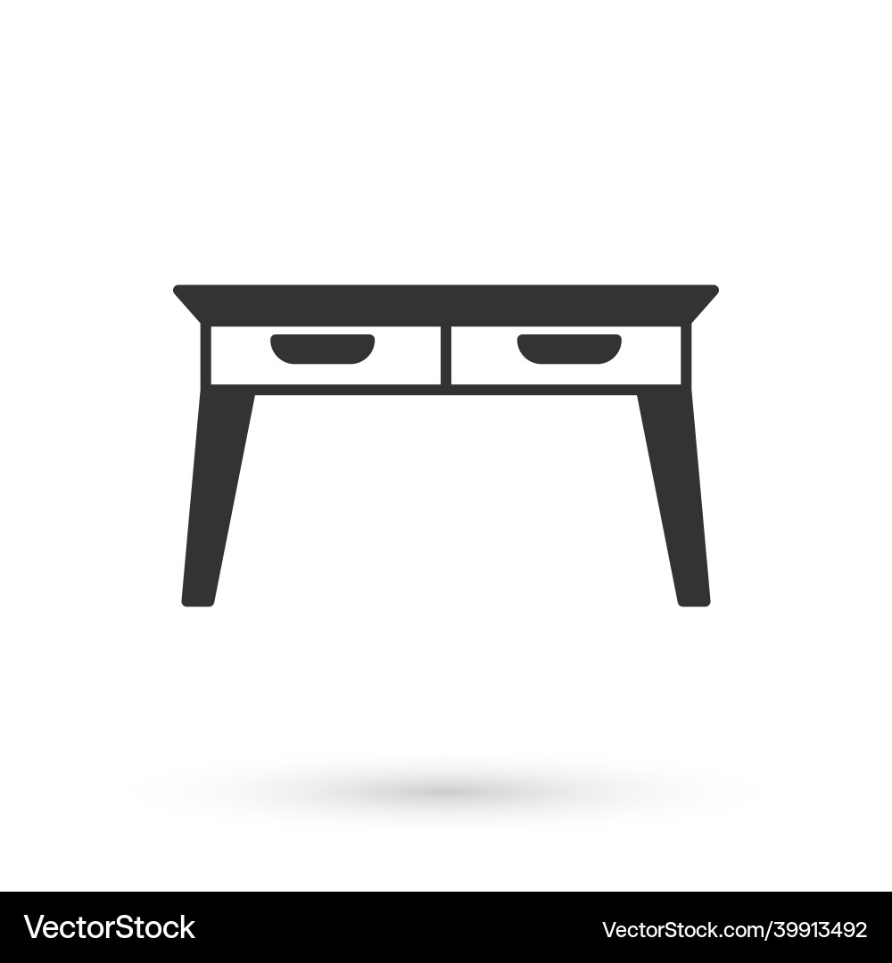 Grey office desk icon isolated on white background