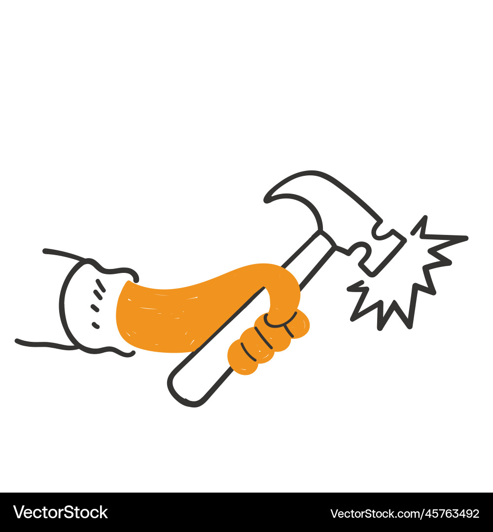 Hand drawn doodle person holding and hitting Vector Image