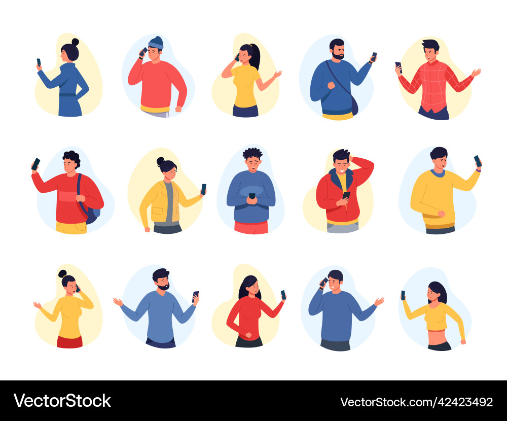 People talking on phone emotional characters Vector Image