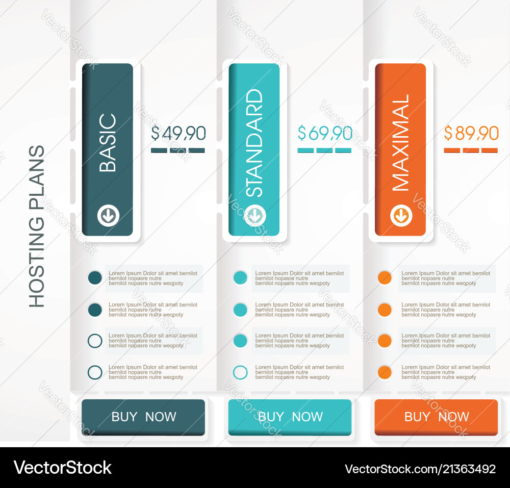Price list widget with 3 payment plans for online Vector Image