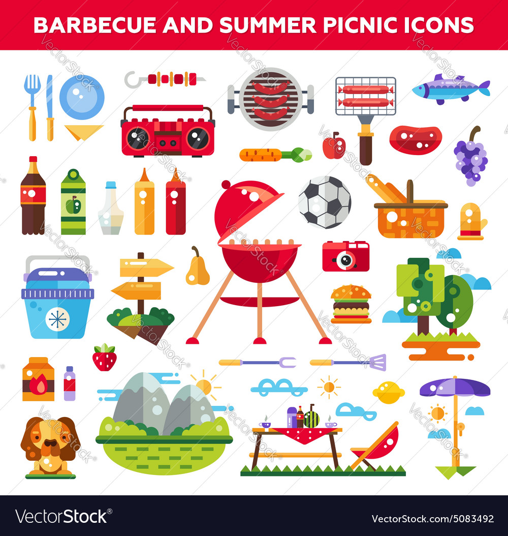 Set of flat design barbecue and summer picnic Vector Image