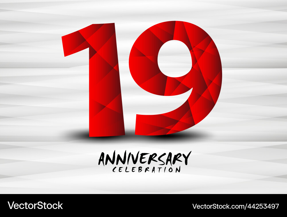 19 year anniversary celebration logo red polygon Vector Image