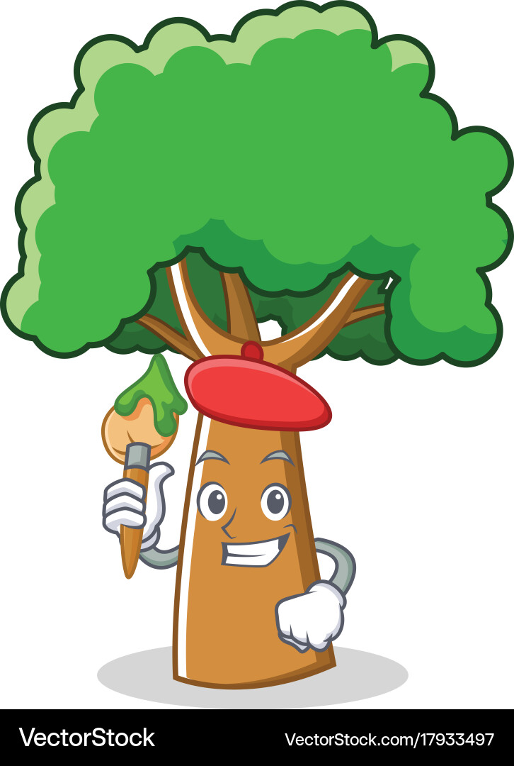 Artist tree character cartoon style Royalty Free Vector
