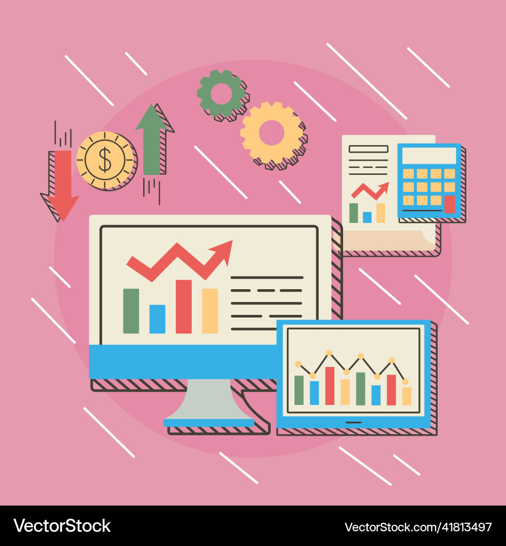 Desktop and financial icons Royalty Free Vector Image