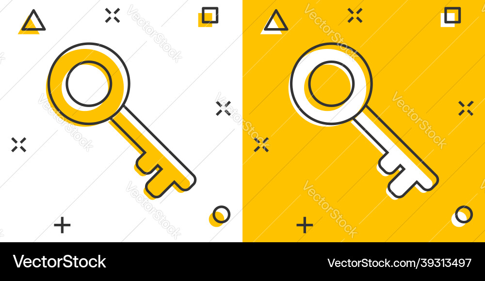 Key icon in comic style password cartoon on white Vector Image