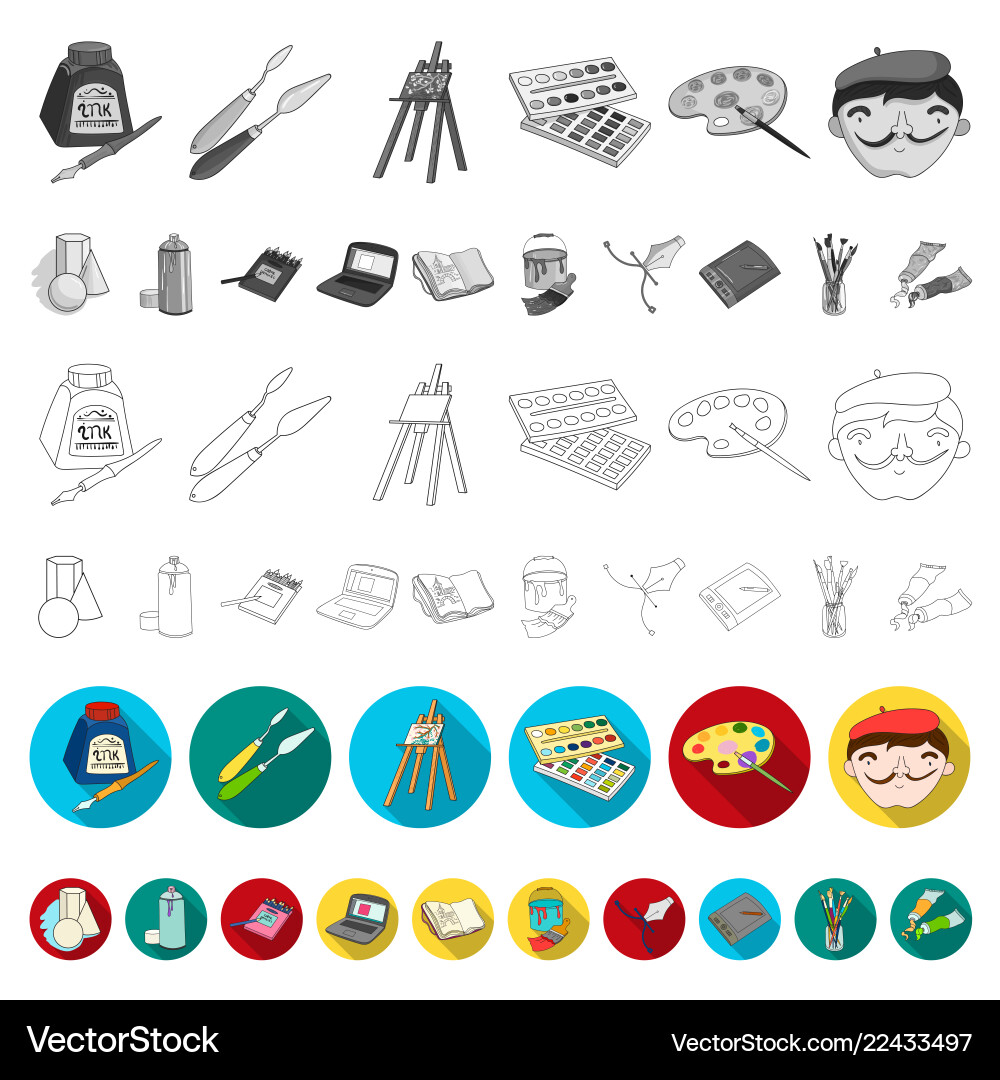 Painter and drawing flat icons in set collection Vector Image