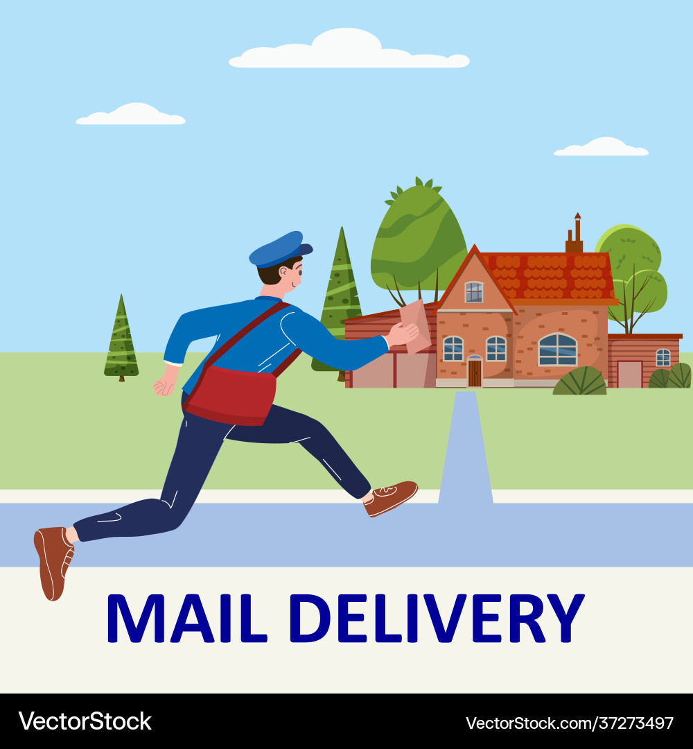 Postman running with bag delivering letter Vector Image
