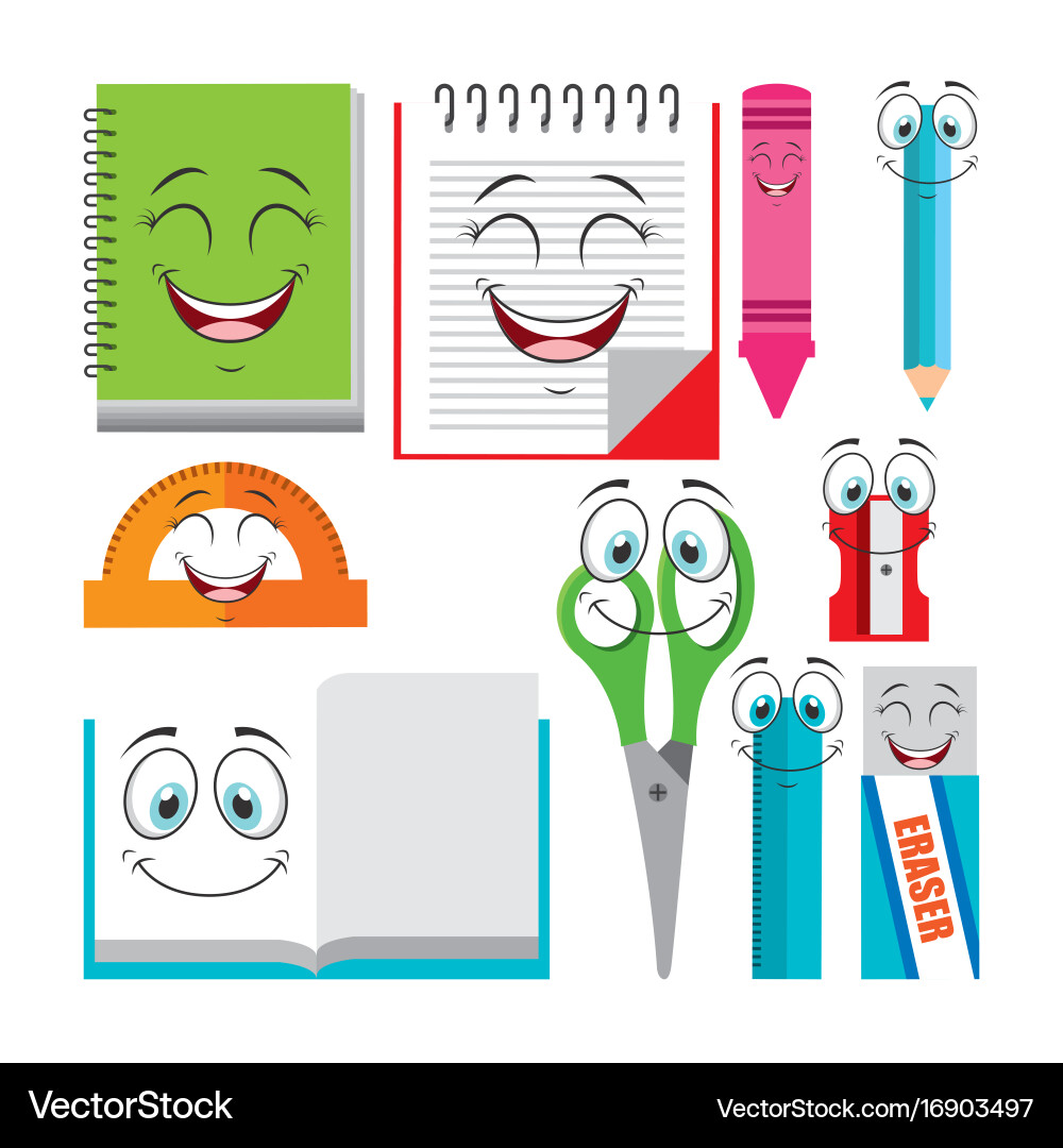 School supplies characters design Royalty Free Vector Image