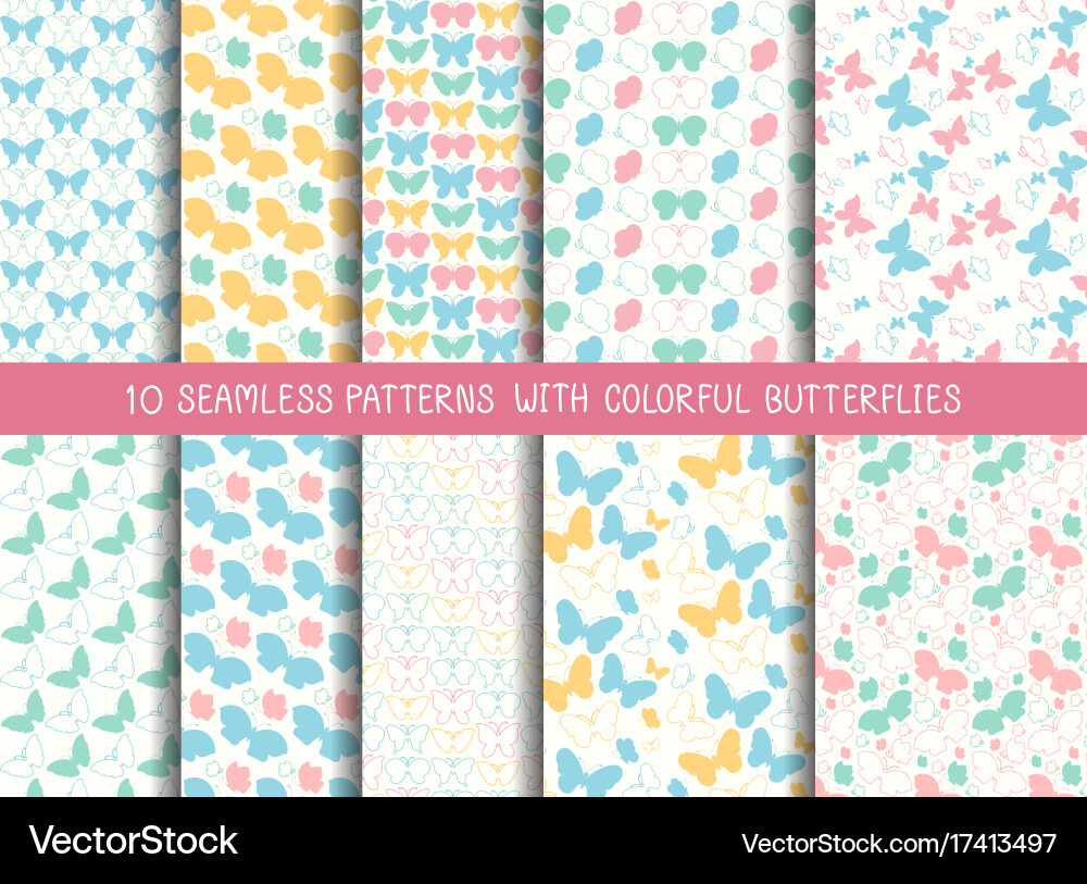 Set of seamless cute butterfly patterns Royalty Free Vector