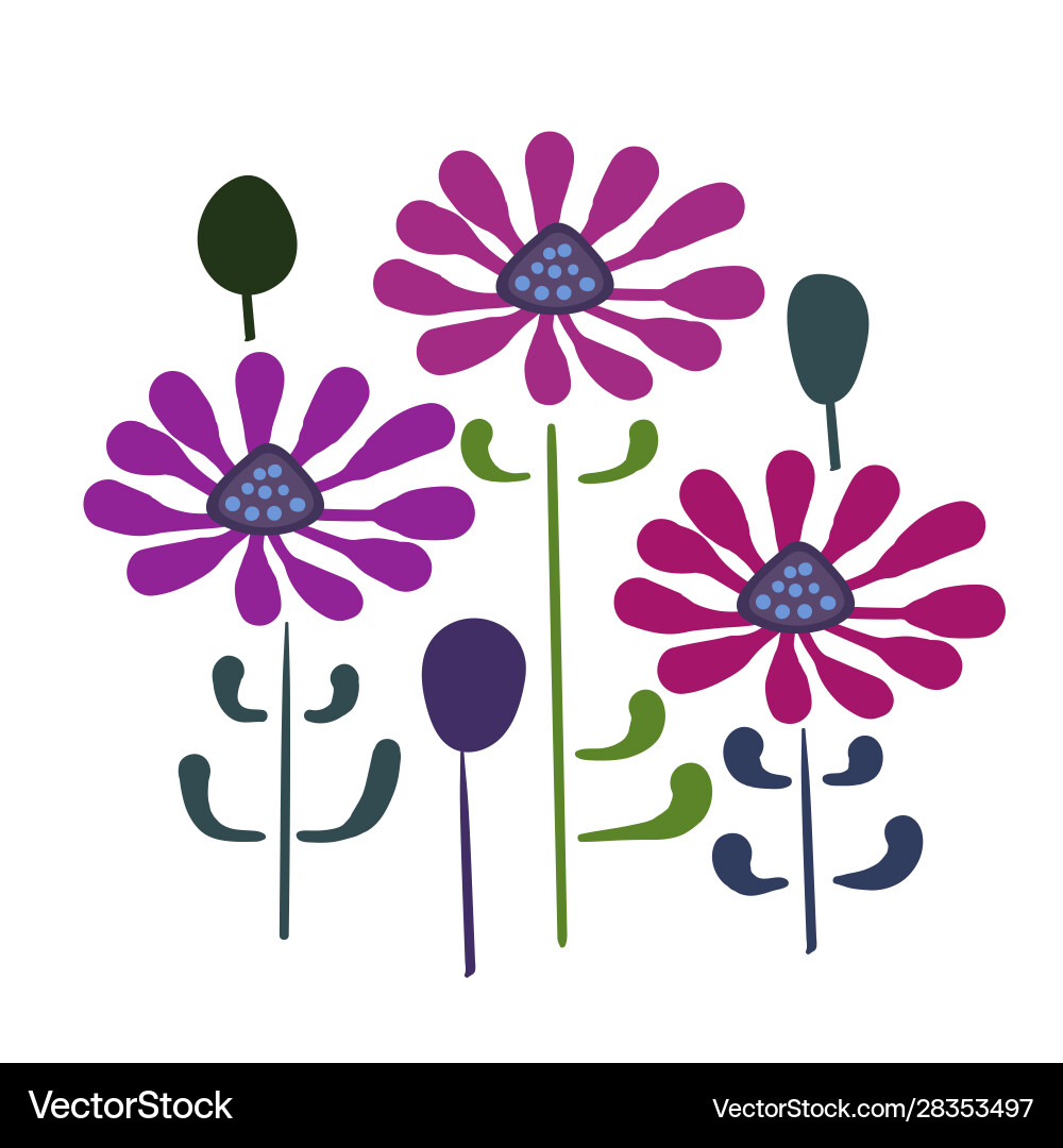 Violet flowers card floral design element Vector Image