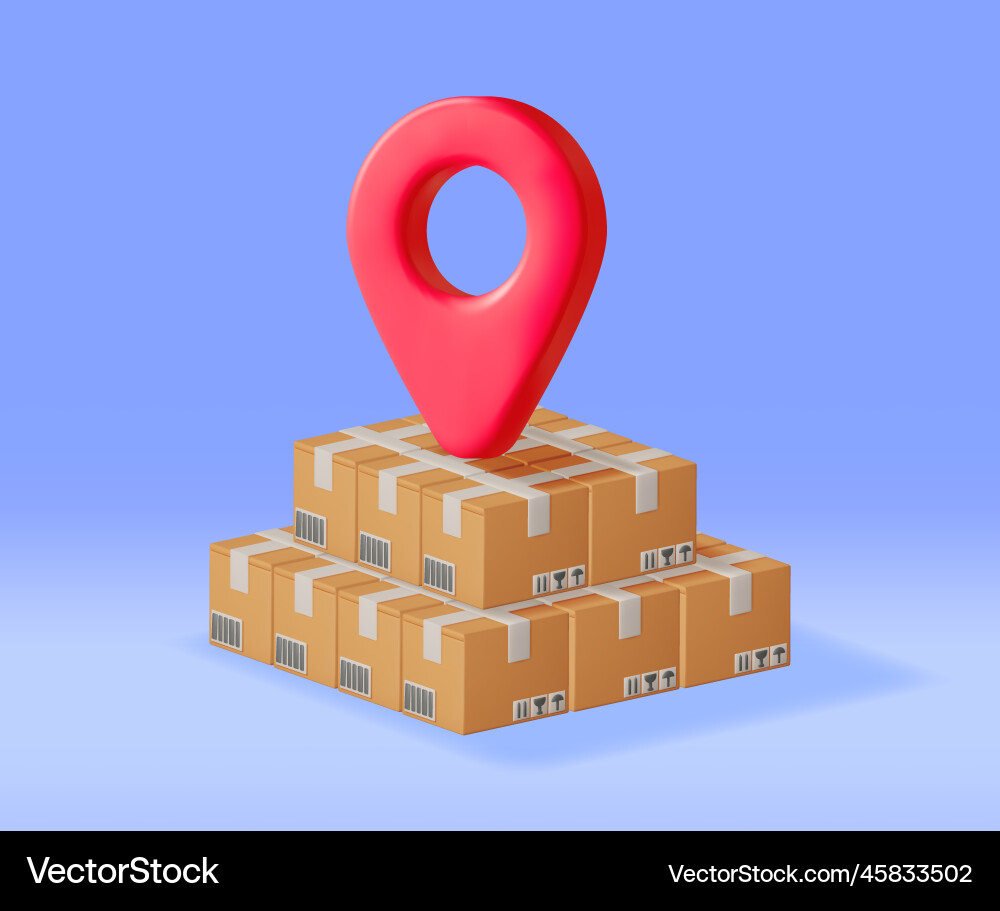 3d carton packaging box with location pin Vector Image