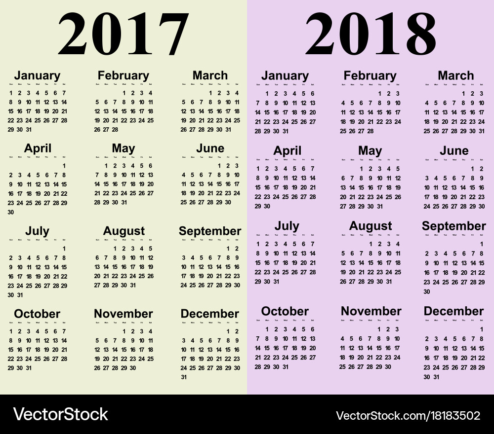 Calendar 2018 and 2017 year on a white background Vector Image