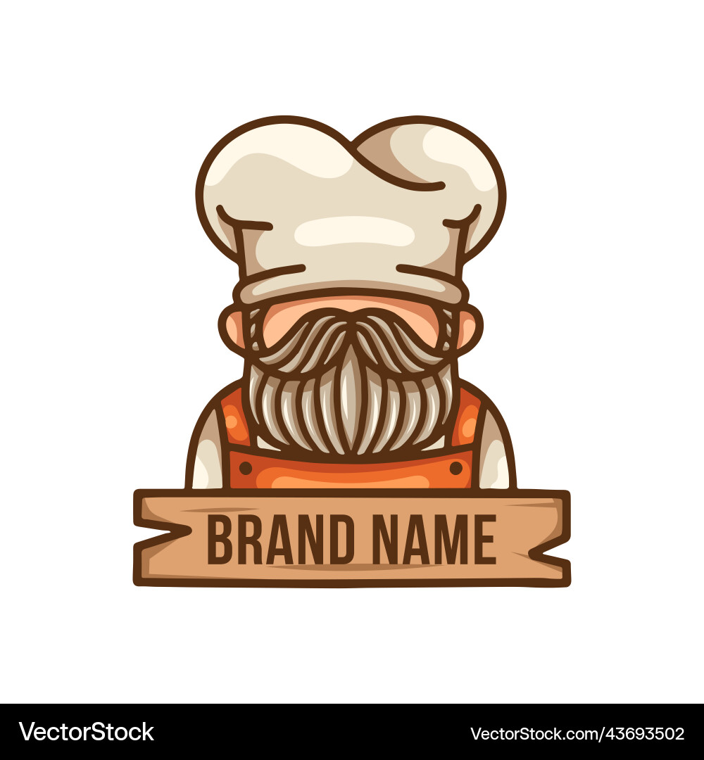 Chef man with mustache and beard wearing hat logo Vector Image