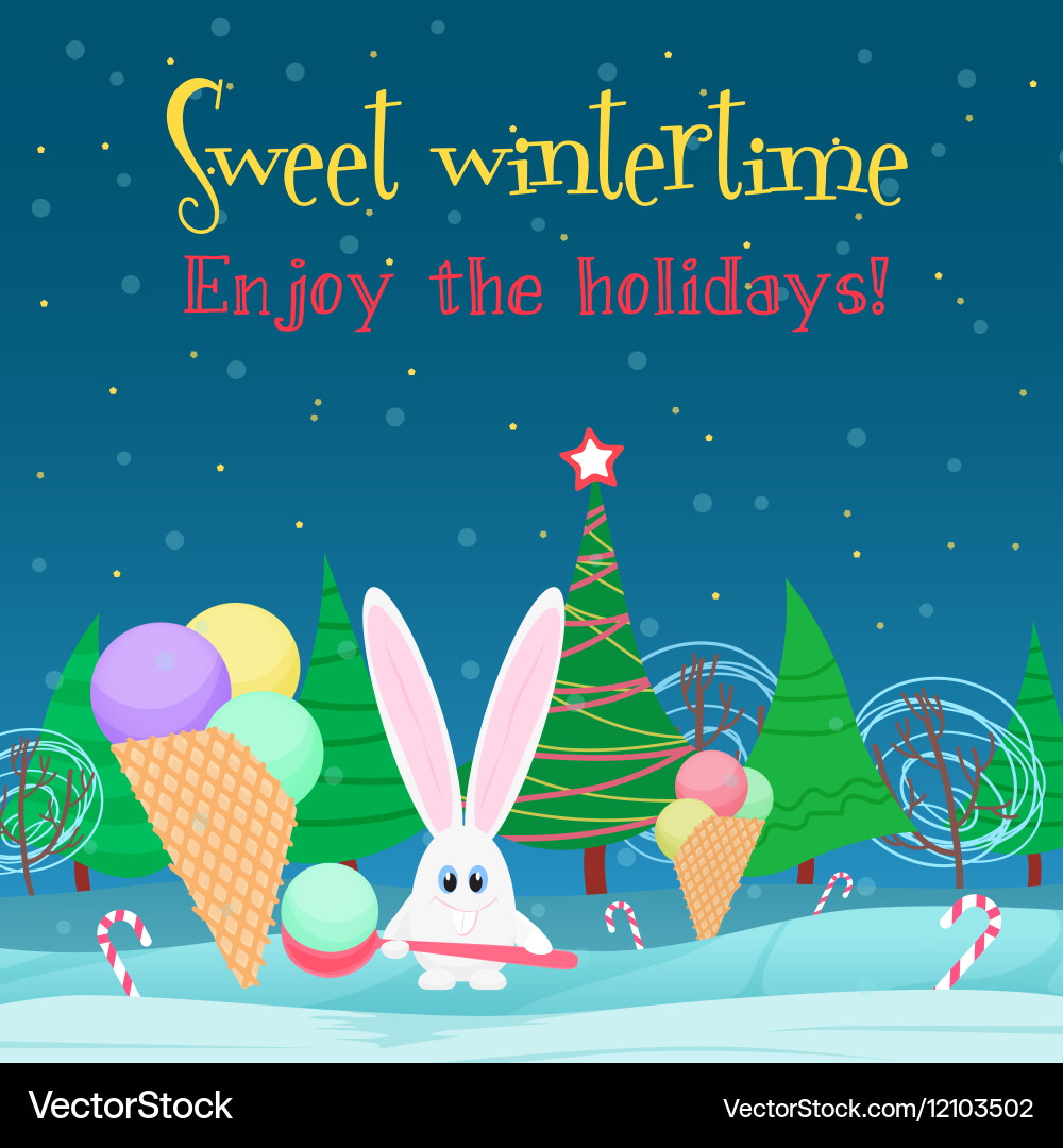 Christmas card background rabbit with ice cream Vector Image