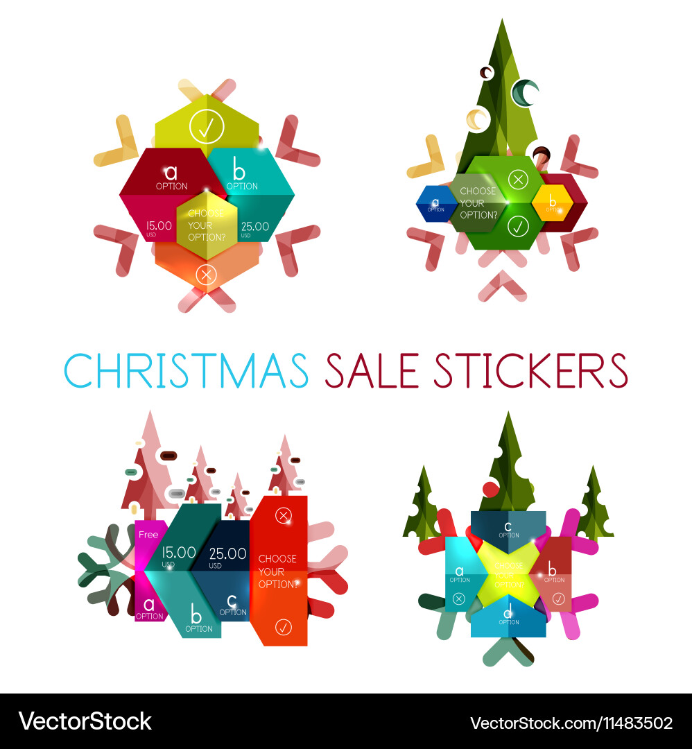 Modern paper christmas stickers Royalty Free Vector Image