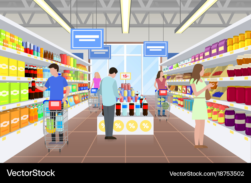 People at the supermarket Royalty Free Vector Image