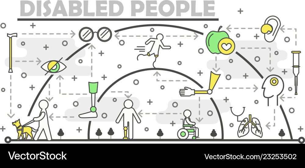 Thin line art disabled people poster banner Vector Image