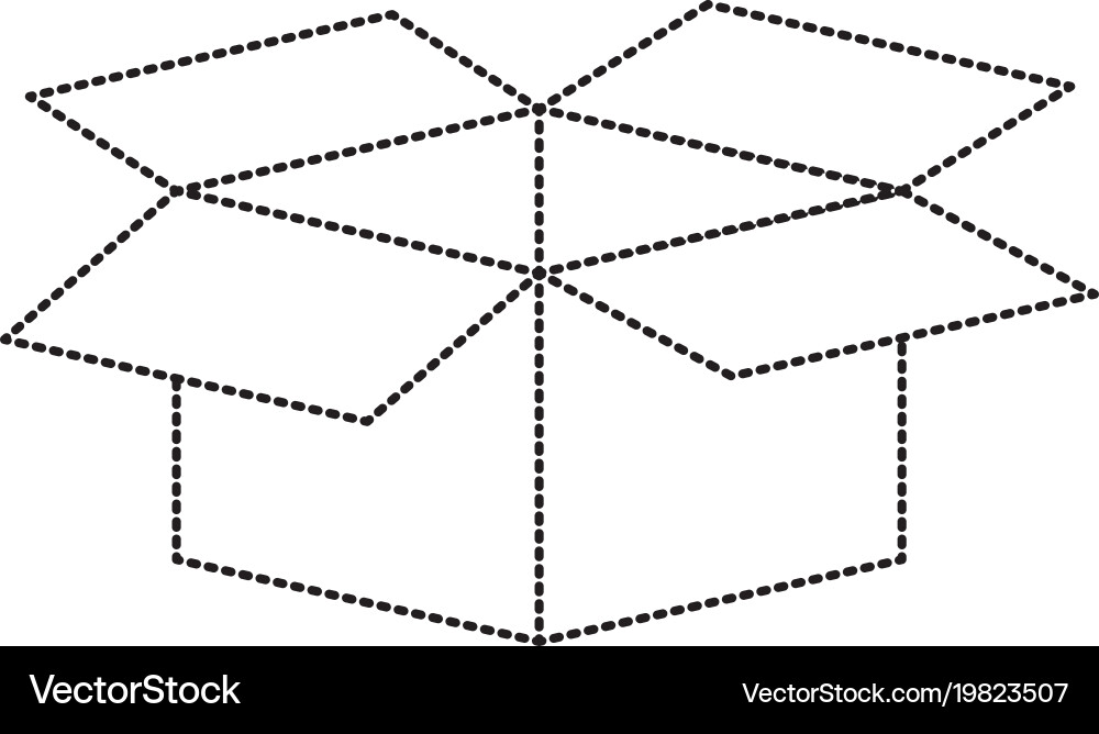 Cardboard box opened in black dotted contour Vector Image