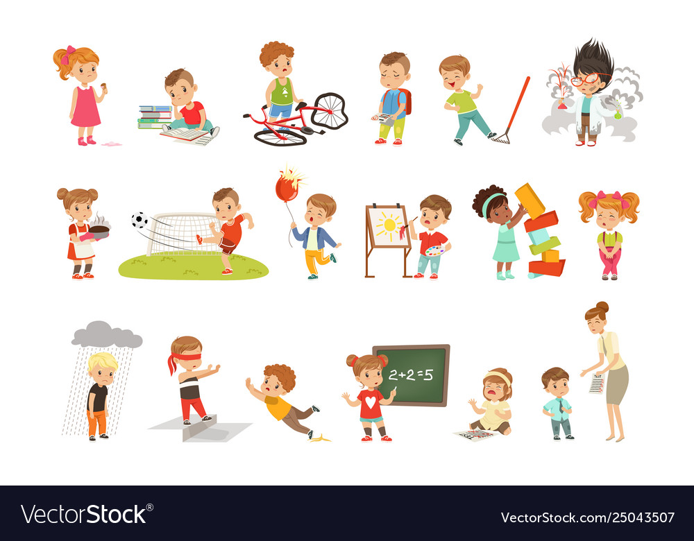 Childrens failures and mistakes set frustrated Vector Image
