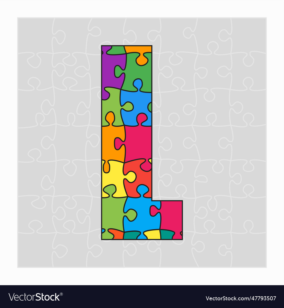 Colorful puzzle letter - l jigsaw creative font Vector Image