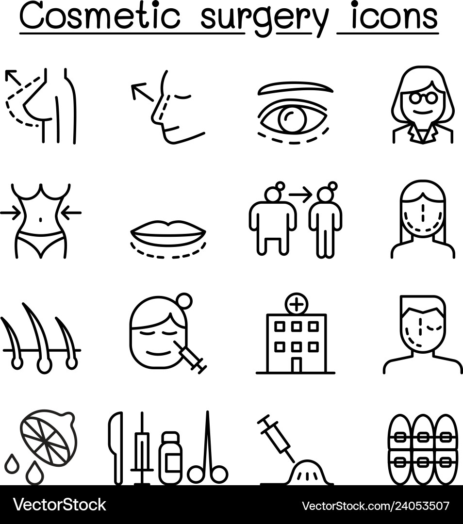 Cosmetic surgery surgical operation icon set Vector Image