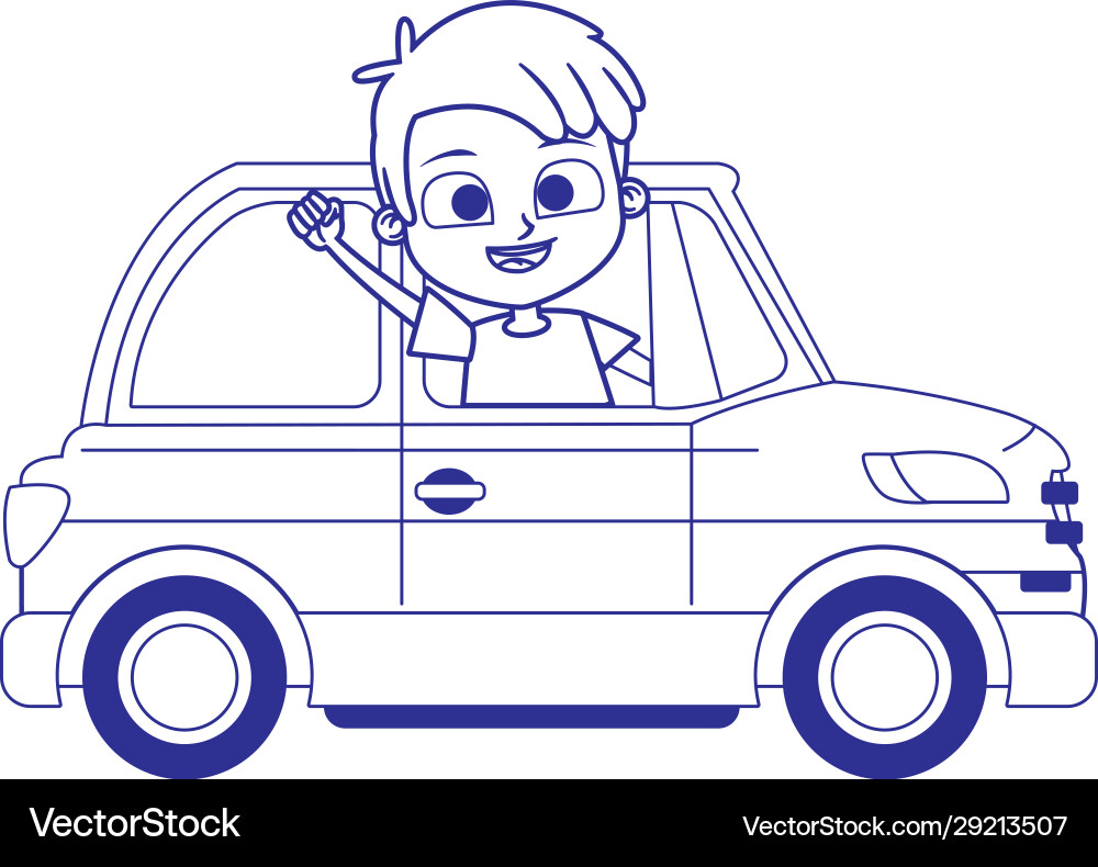 Happy boy in a classic car icon flat design Vector Image