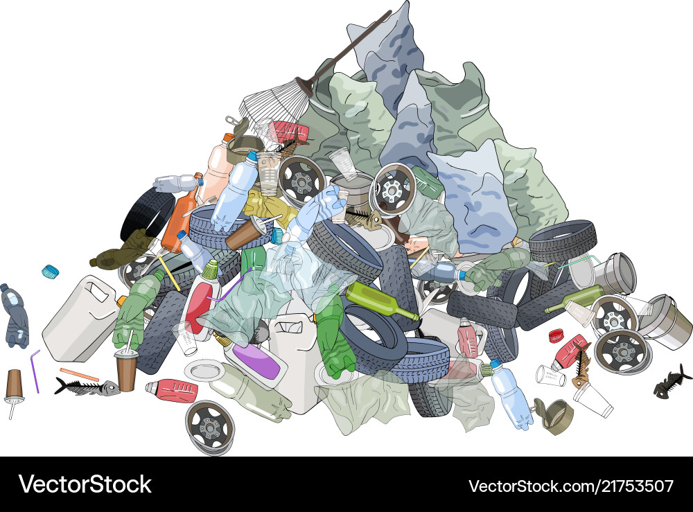 Pile garbage trash bags and rake concept Vector Image