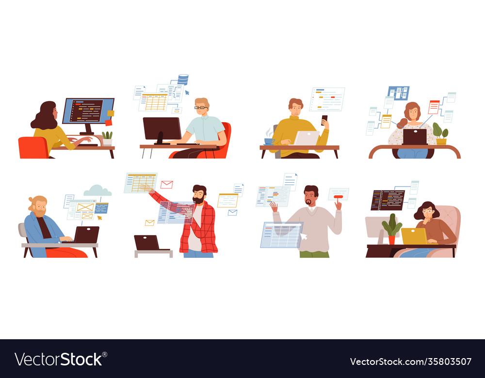 Programmers hackers freelancers overworked Vector Image Programmers hackers freelancers overworked Vector Image