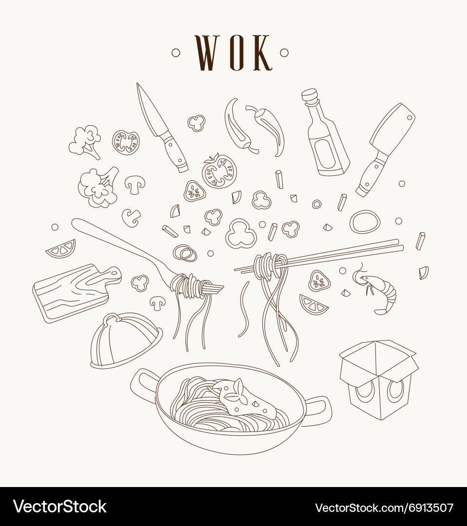 Wok Asian frying pan Concept Royalty Free Vector Image