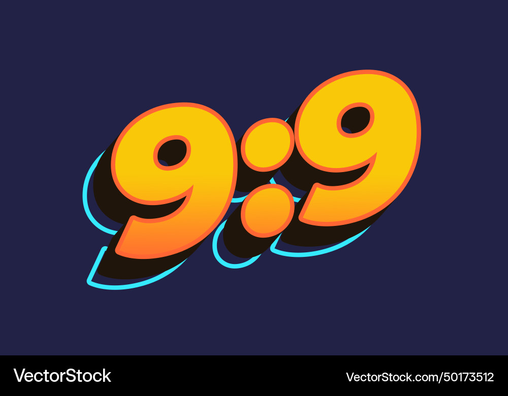 99 text effect in 3d look yellow color Royalty Free Vector