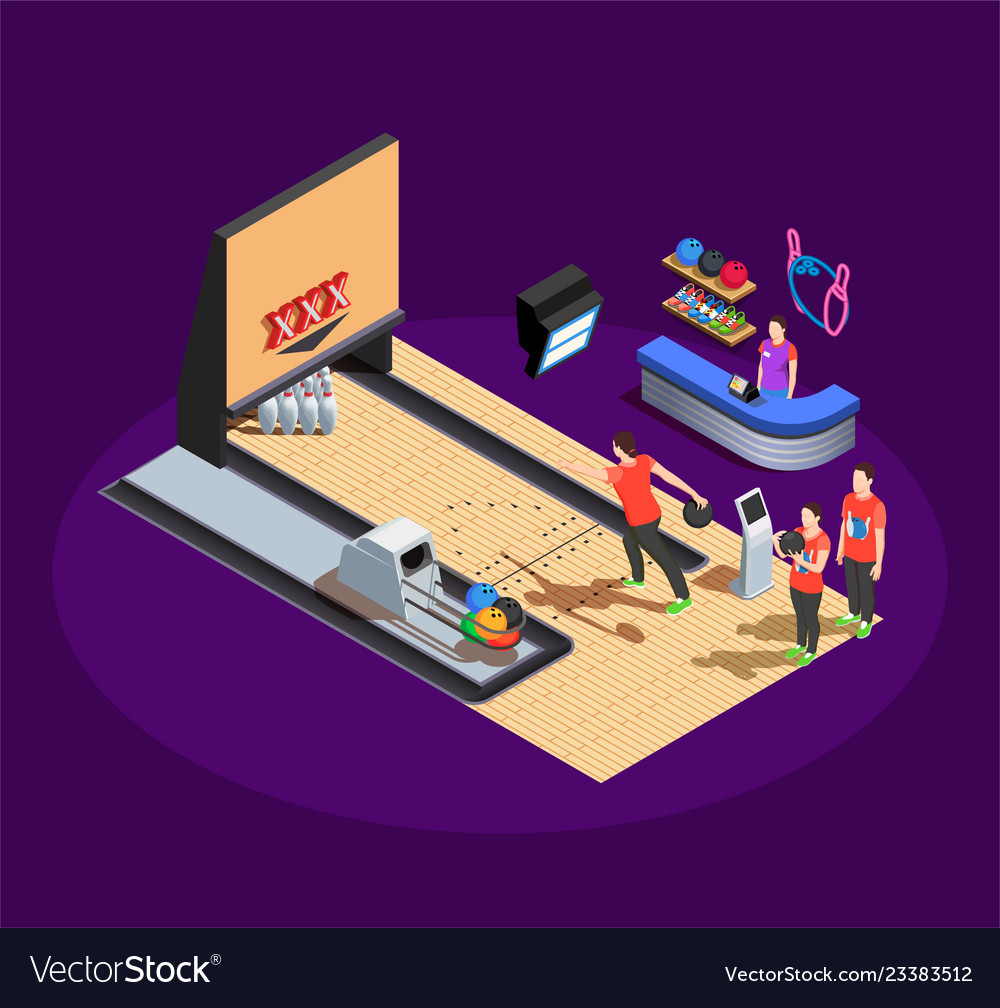 Bowling isometric composition Royalty Free Vector Image