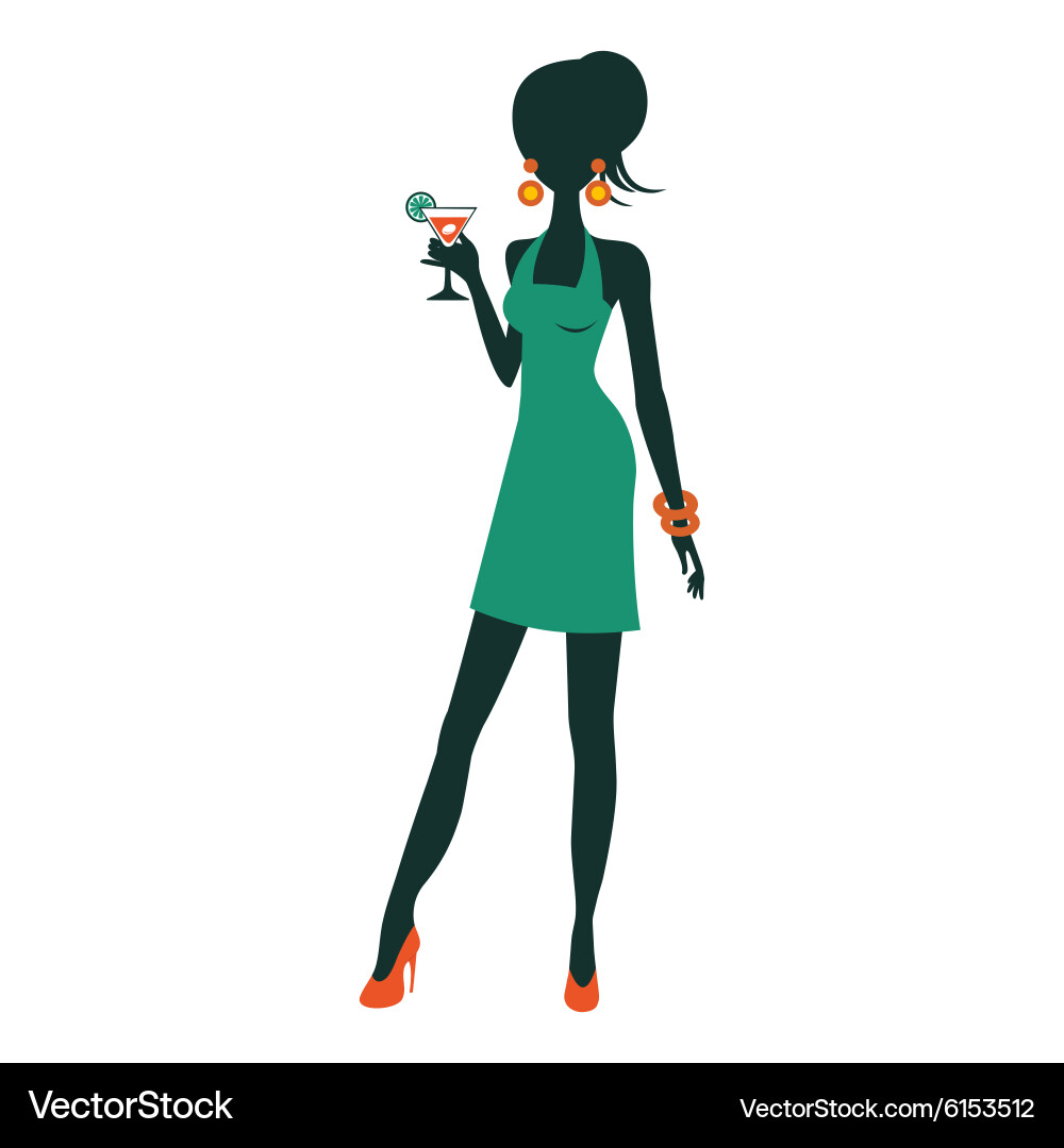 Chic party girl posing with cocktail Royalty Free Vector