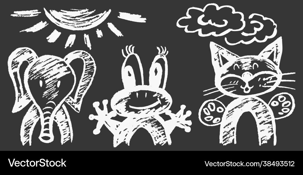 Cute childish drawing with wax crayons Royalty Free Vector