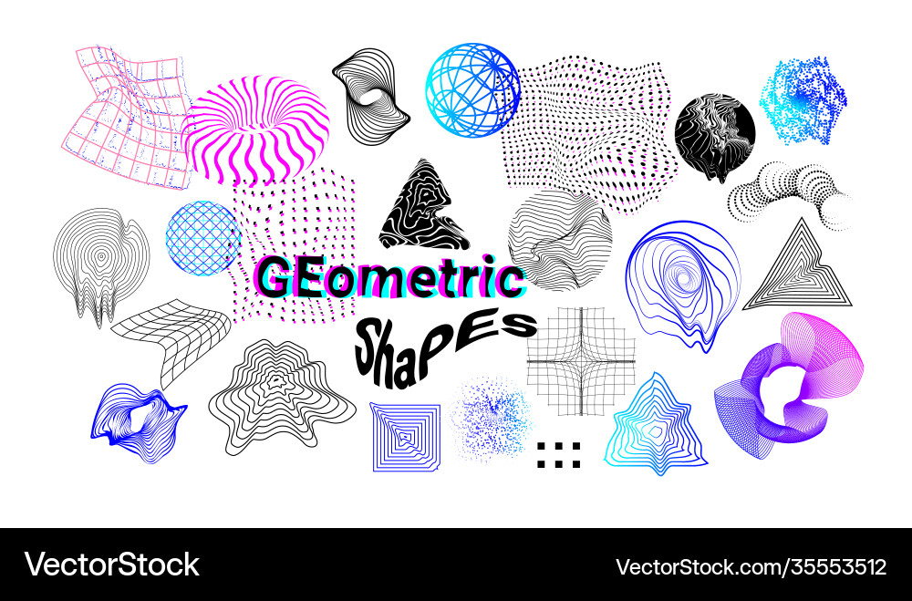 Digital shapes abstract cyberpunk graphic Vector Image