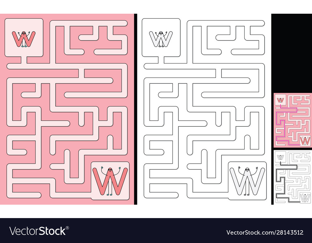 Easy alphabet maze - letter w Royalty Free Vector Image