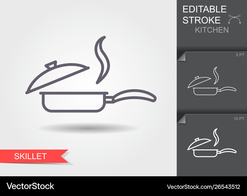 Frying pan with lid line icon with editable Vector Image