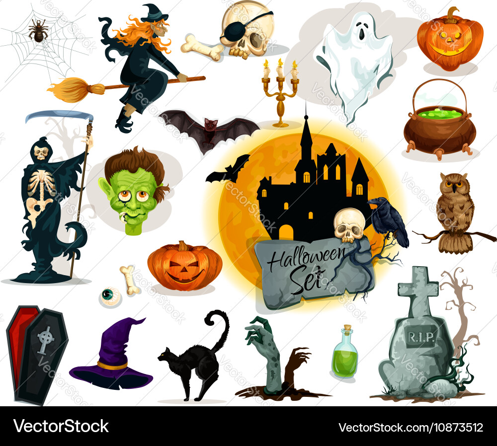 Full set of halloween characters and elements Vector Image