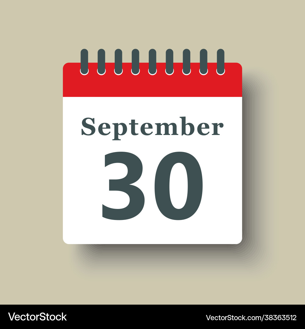 Icon day date 30 september template calendar page Vector Image