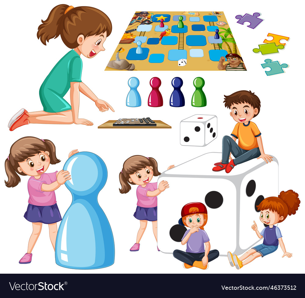 Set of children and board game Royalty Free Vector Image
