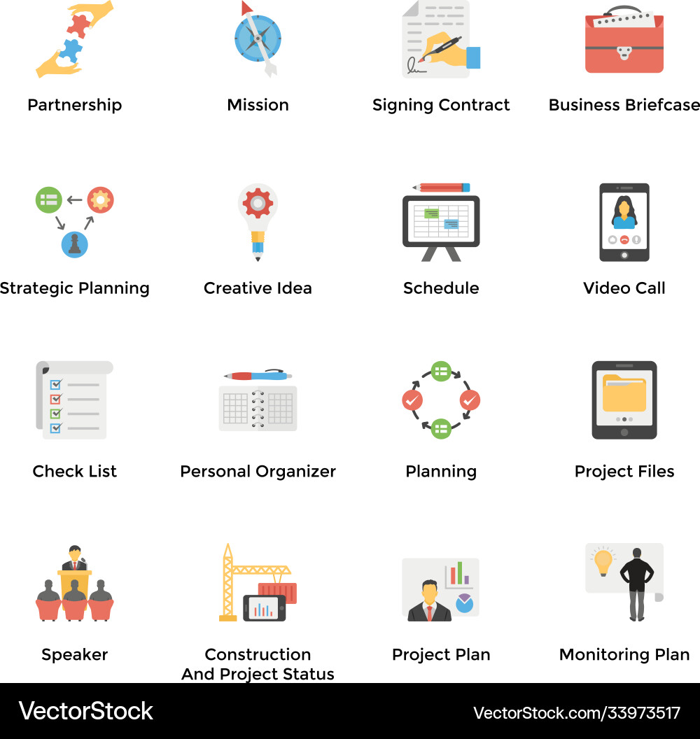 Business management flat icons Royalty Free Vector Image