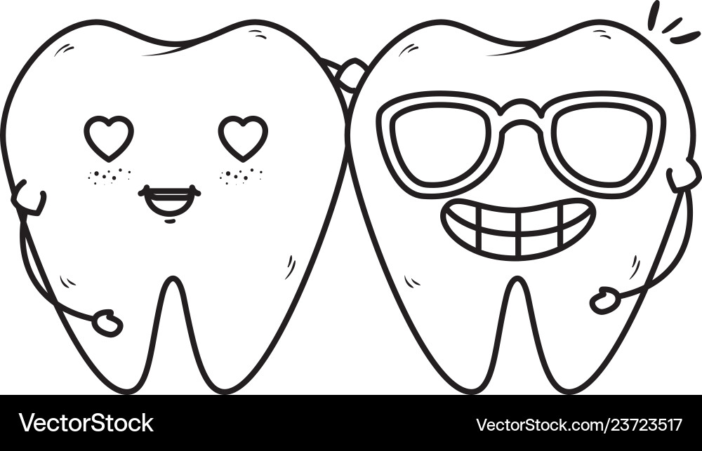 Comic teeth couple with heart kawaii Royalty Free Vector