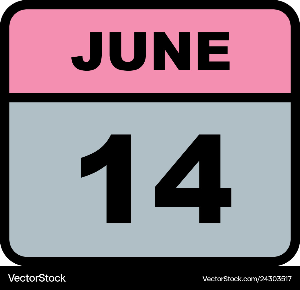 June 14th date on a single day calendar Royalty Free Vector