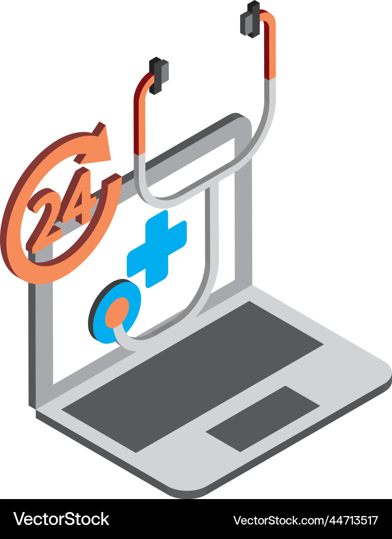Laptop and stethoscope in 3d isometric style Vector Image