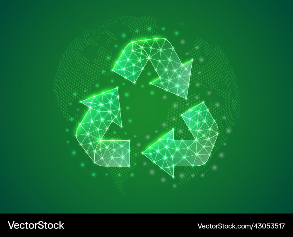 Recycle 3d low poly symbol with green world map Vector Image