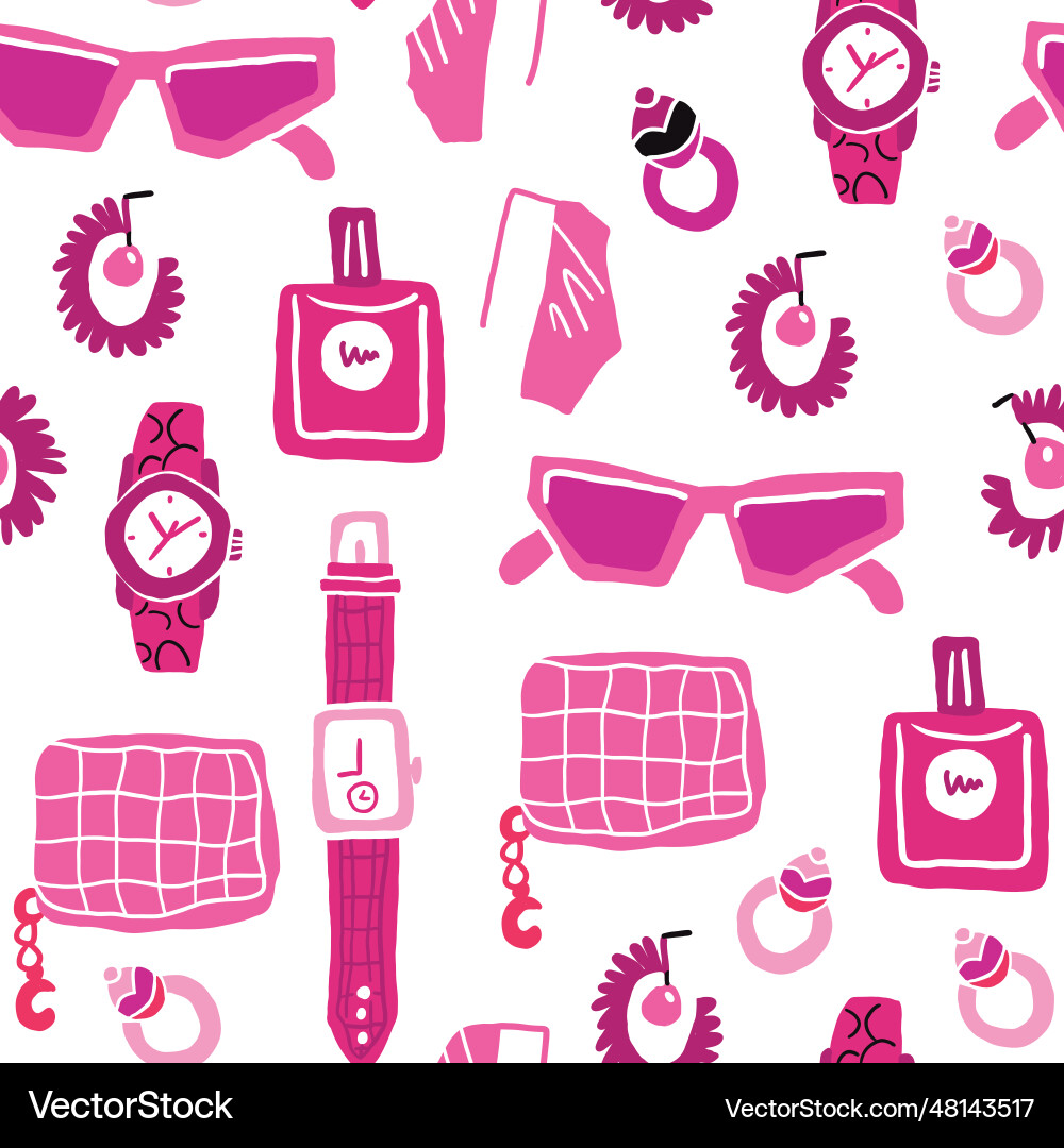 Seamless pink fashion accessories pattern cute Vector Image