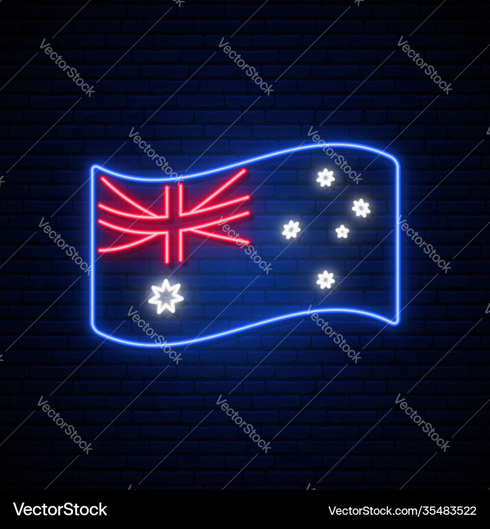 Australia flag neon sign glowing Royalty Free Vector Image