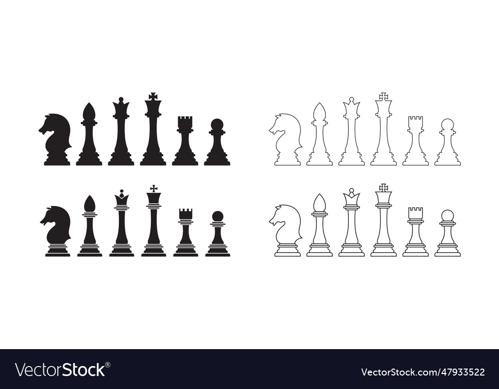 Chess icon set linear and black chess pieces Vector Image