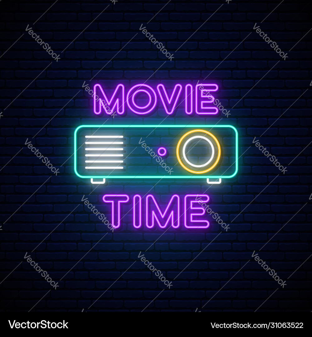 Cinema projection unit neon sign glowing Vector Image