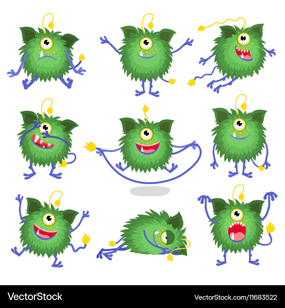 Cute cartoon monster in different poses Royalty Free Vector